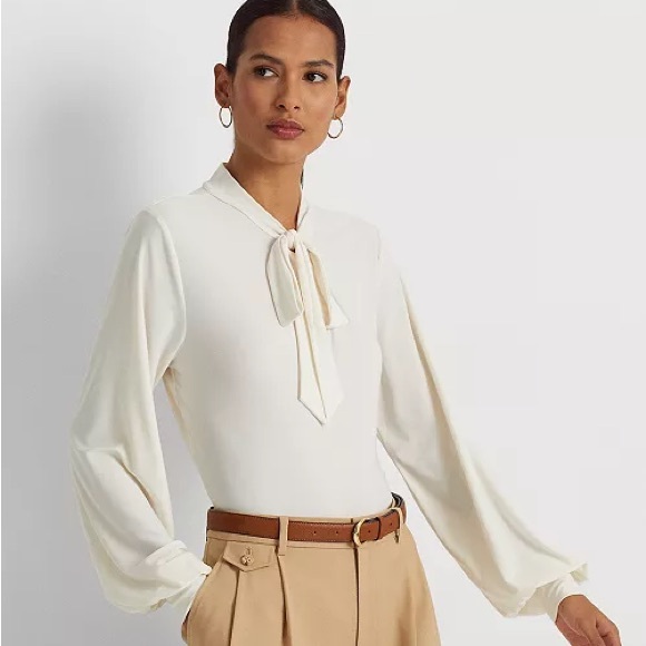 Ralph Lauren Black Label | Tops | Nwt Ralph Lauren Tie Neck Stretch Jersey Long Sleeve Knit ...